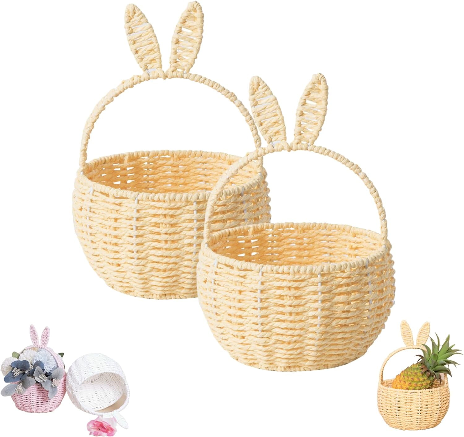 Wicker Easter Basket with Handle Easter Bunny Rattan Woven Basket ...
