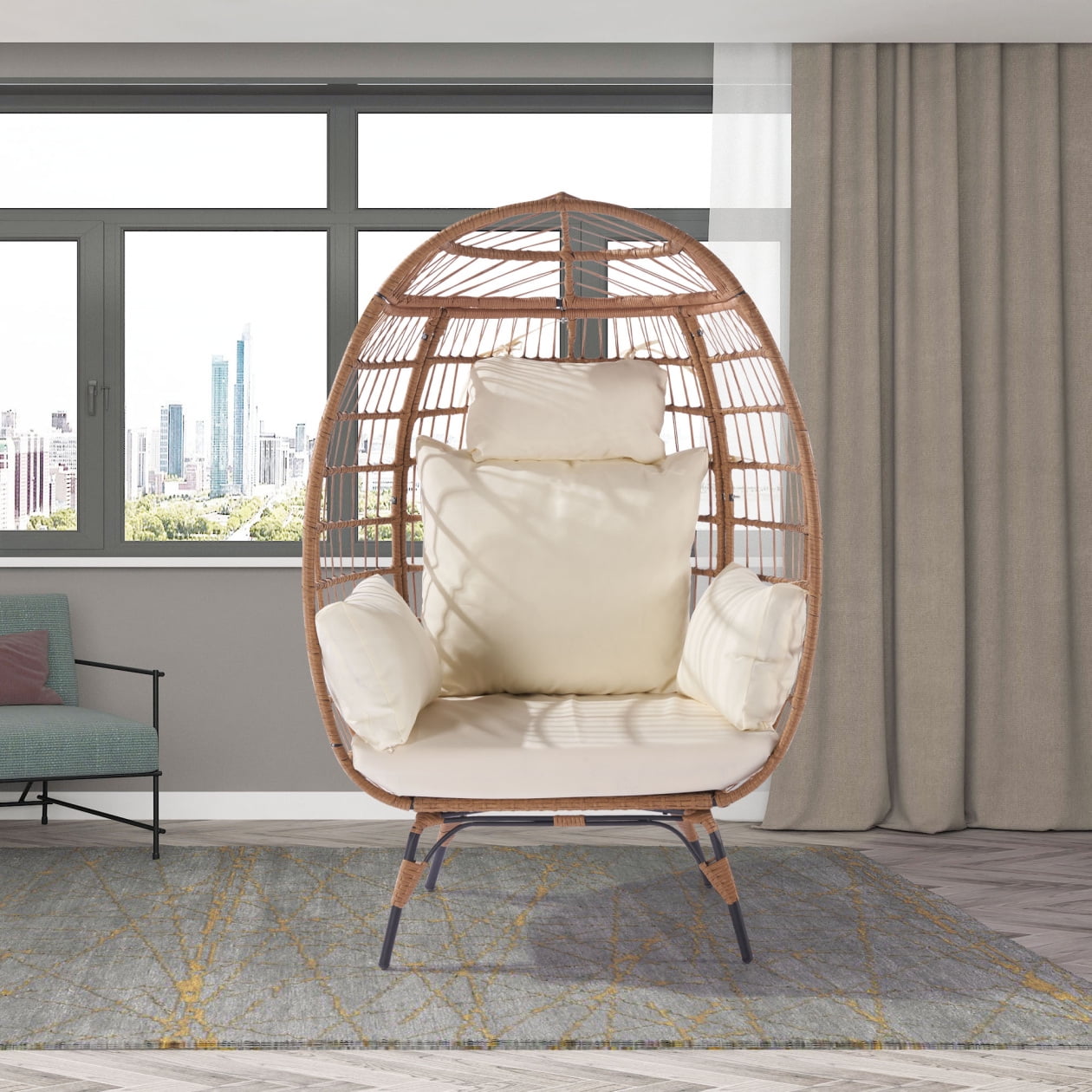 Wicker Egg Chair, Indoor Outdoor Small Egg Chair with 5 Cushions and ...