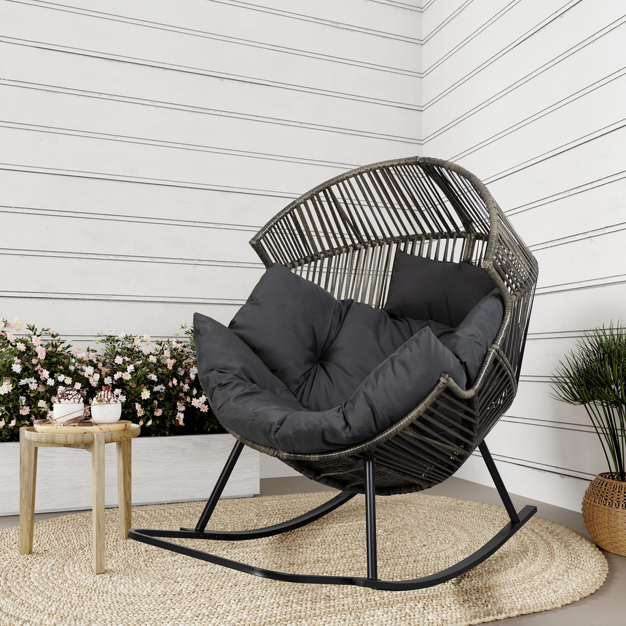 Wicker Egg Chair,Oversized Outdoor Indoor Rocking Chair,Large PE Rattan ...
