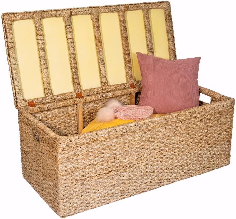 Wicker End of Bed Bench Rattan Storage Trunk and Chest Seagrass XL ...