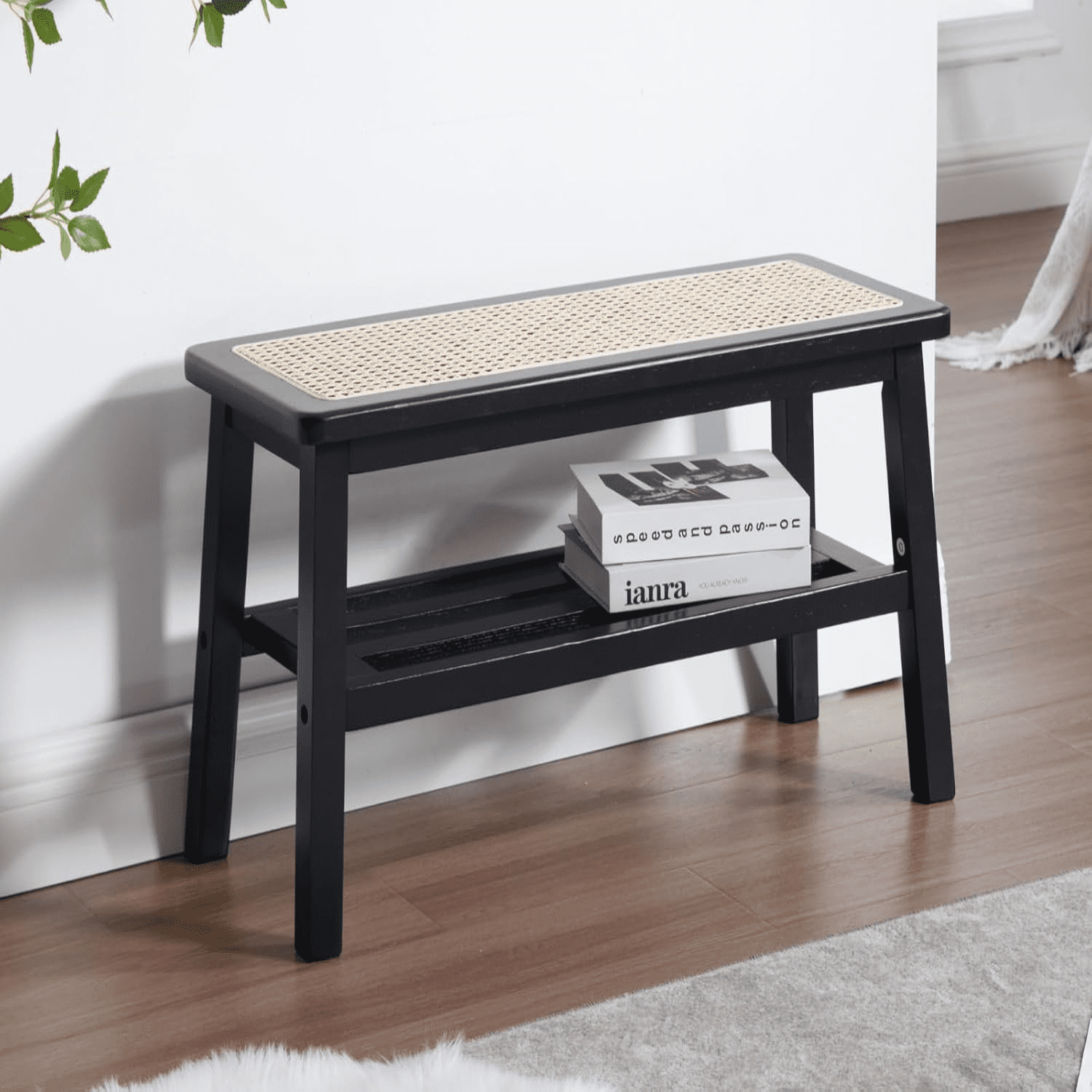 Wicker Entryway Bench Indoor Wood Shoe Storage Bench Rustic Farmhouse ...