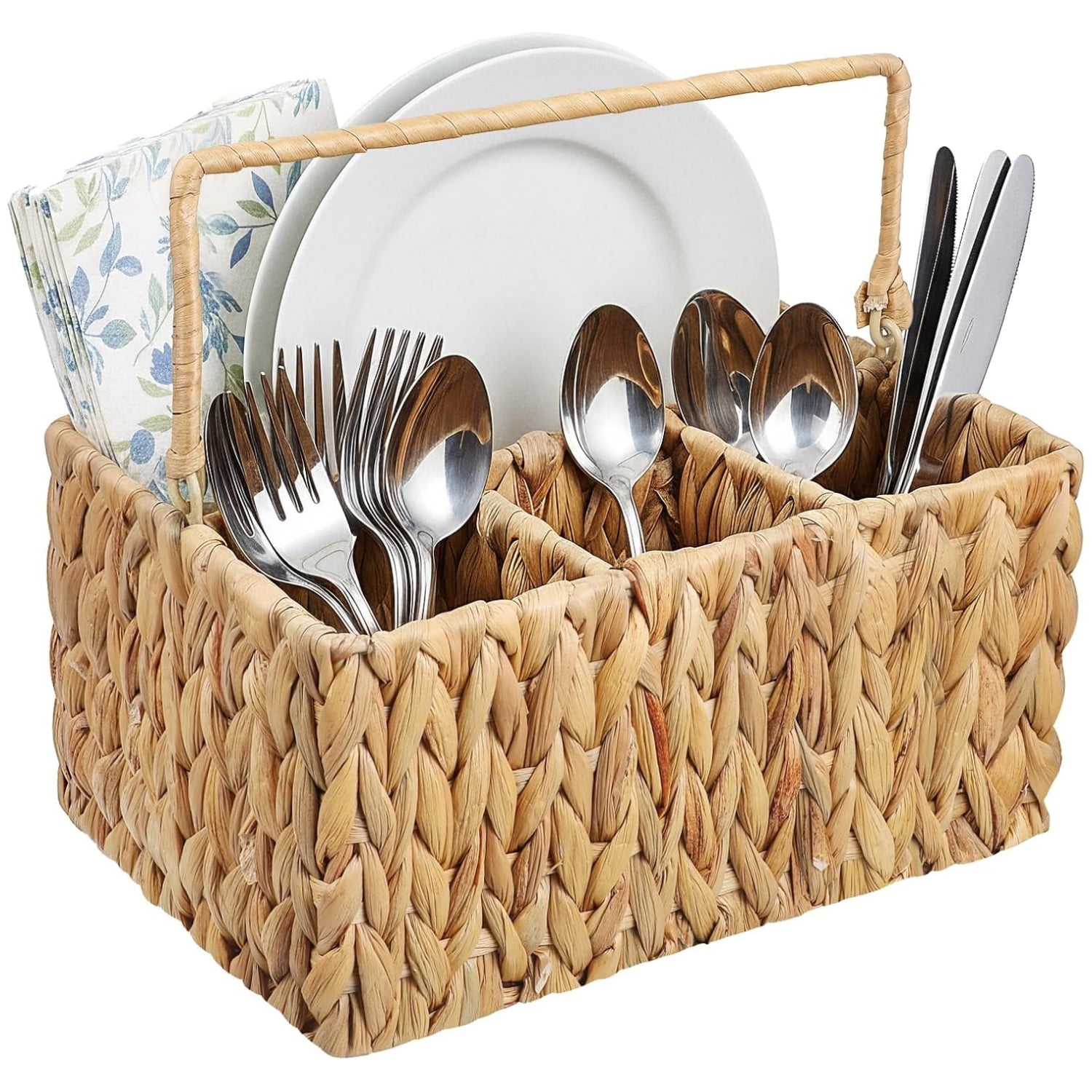 Wicker Flatware Organizer 1 Pack Water Hyacinth Cutlery Holder ...