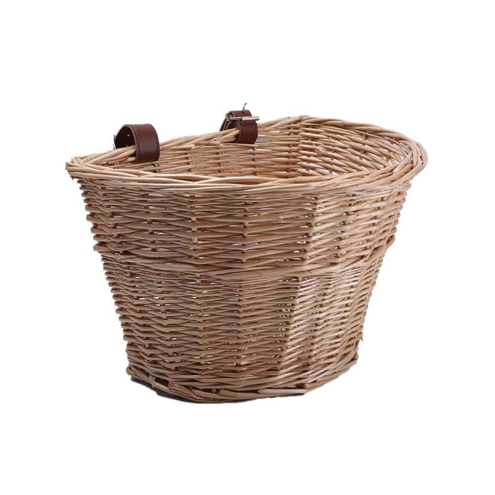 Wicker Front Bike Basket with Leather Straps Front Handlebar Adult Kids ...