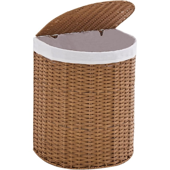 Wicker Half Moon Laundry Basket with Lid and 2 Replaceable Liner Bags ...