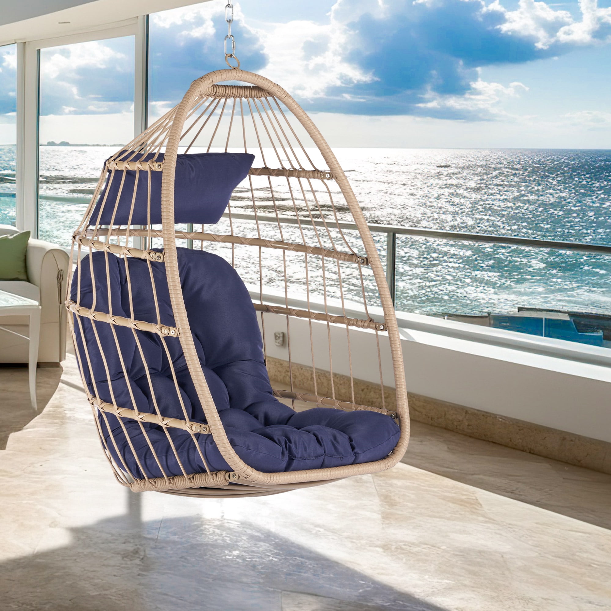 Wicker Hanging Egg Chair, Patio Foldable Hammock Chair with Hanging ...