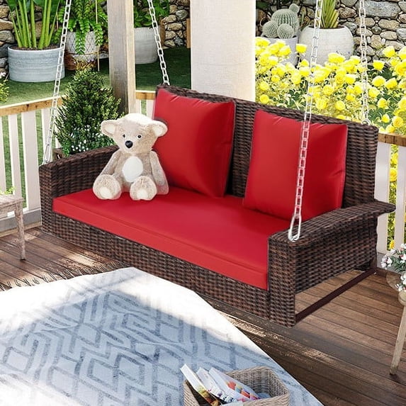 2-Person Outdoor Porch Swing Bench,Hanging Swing Chair with Padded Seat ...