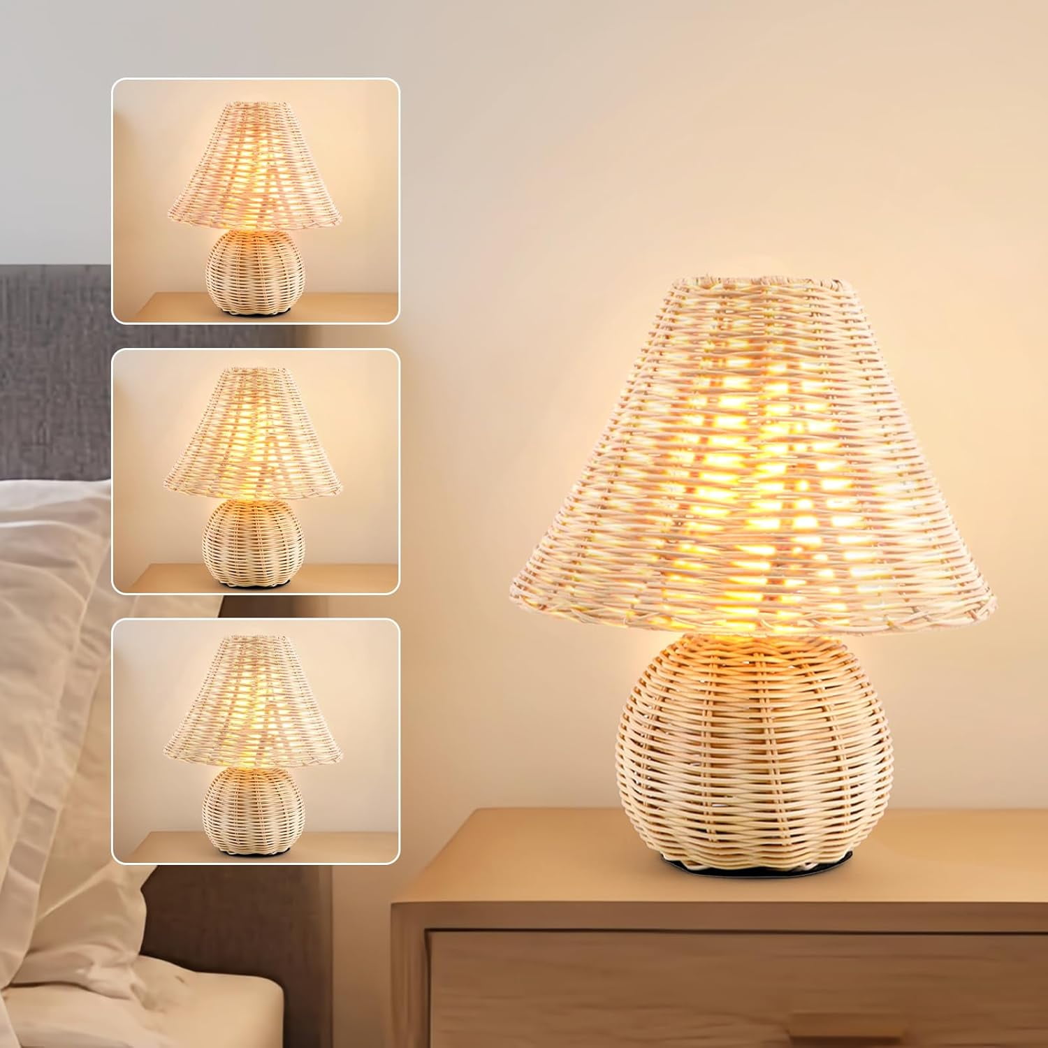 Wicker Lamp Rattan Lamp, Vintage Hand Woven Rattan Table Lamp Boho Lamp ...