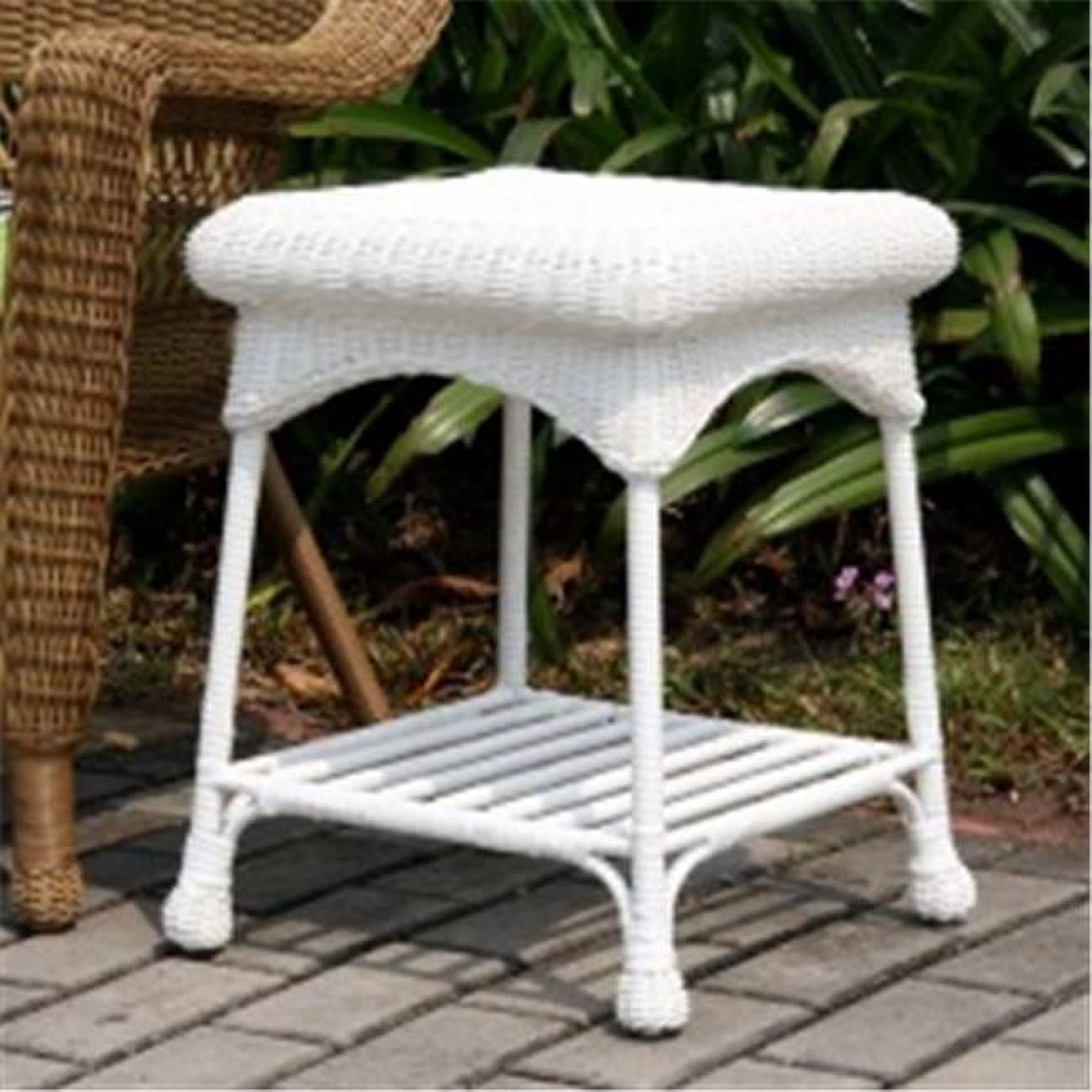 Wicker Lane Outdoor White Wicker Patio End Table, Resin, Steel Frame ...
