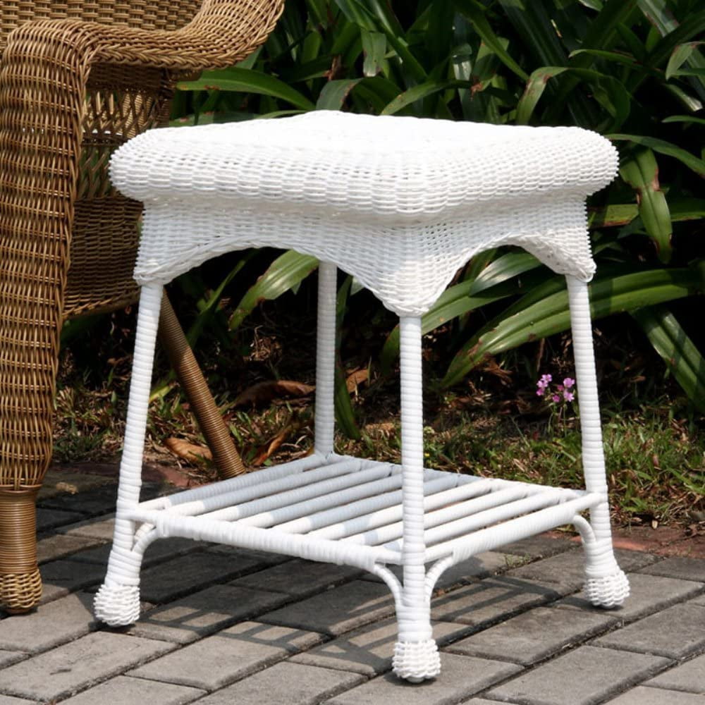 Wicker Lane Outdoor White Wicker Patio Furniture End Table - Walmart.com