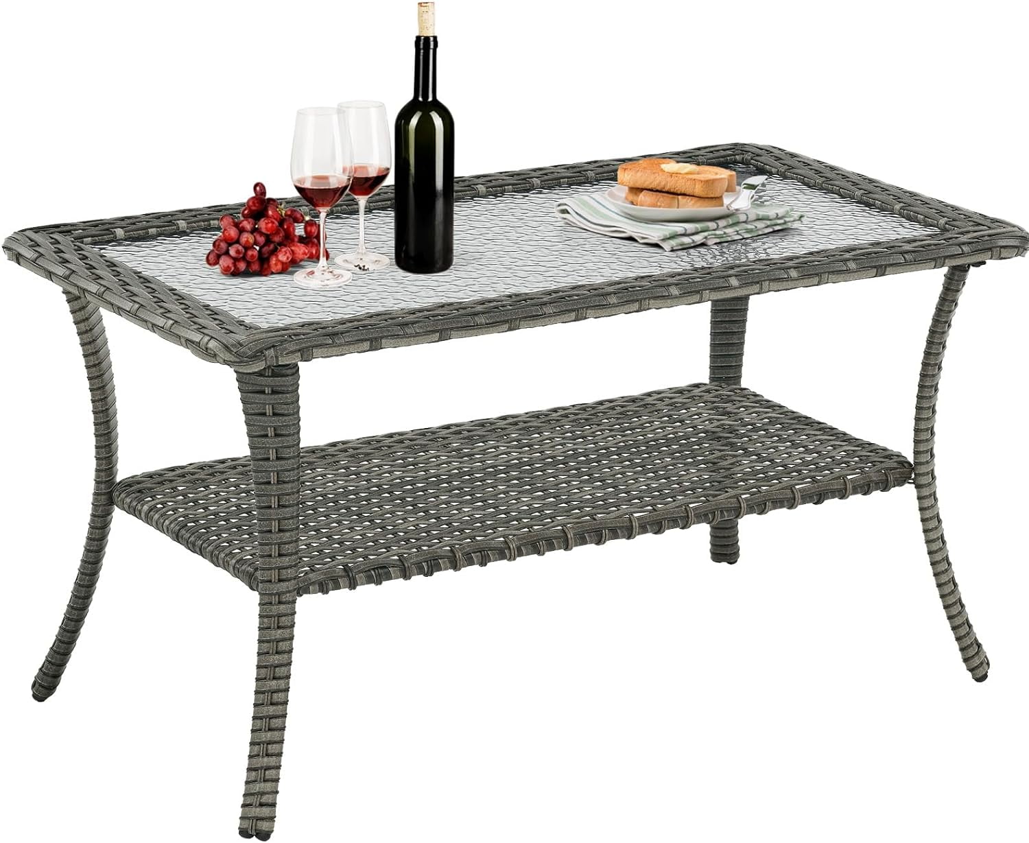 Wicker Outdoor Coffee Table - 40 Inch Tempered Glass Top Patio Coffee ...