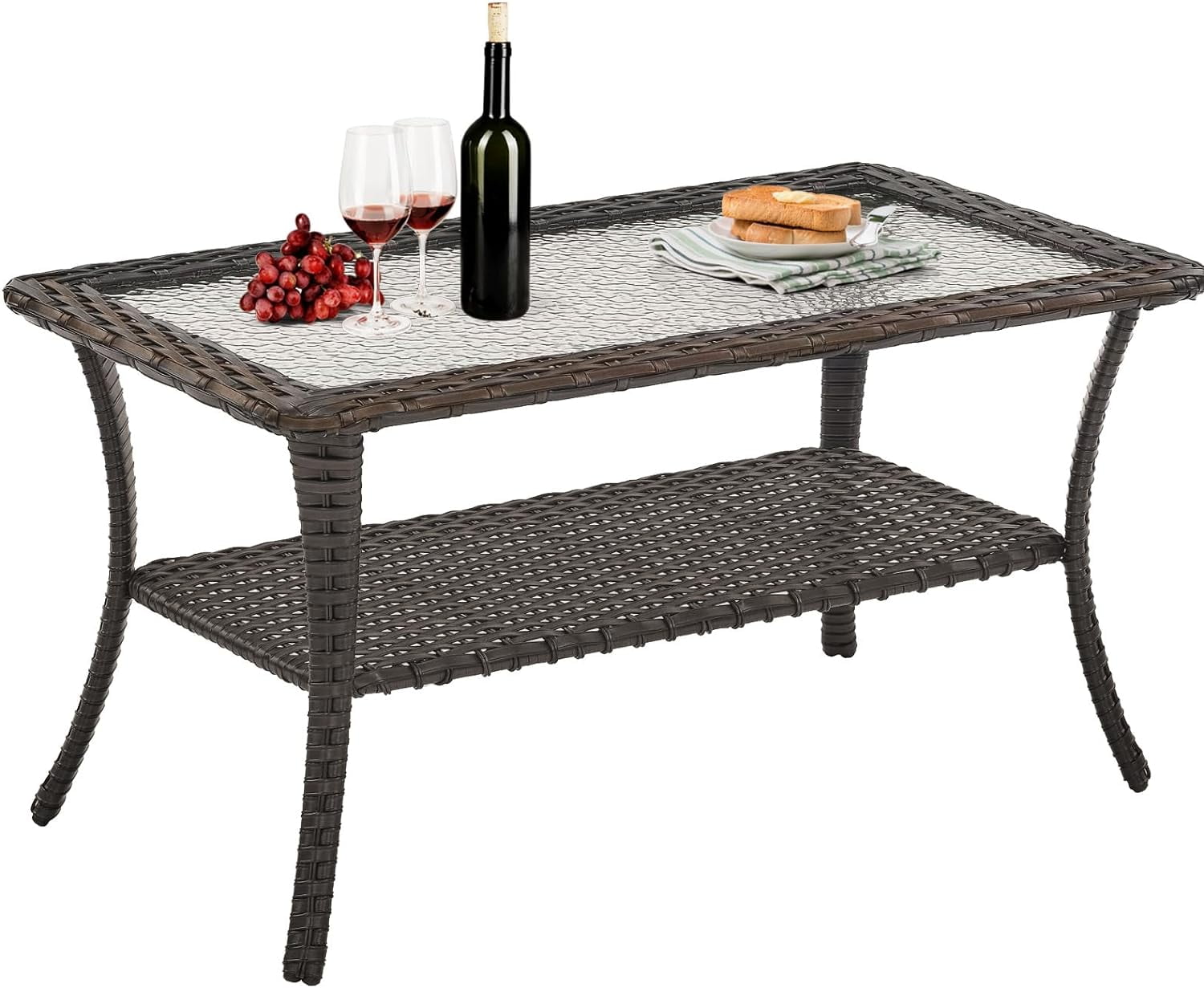 Wicker Outdoor Coffee Table - 40 Inch Tempered Glass Top Patio Coffee ...