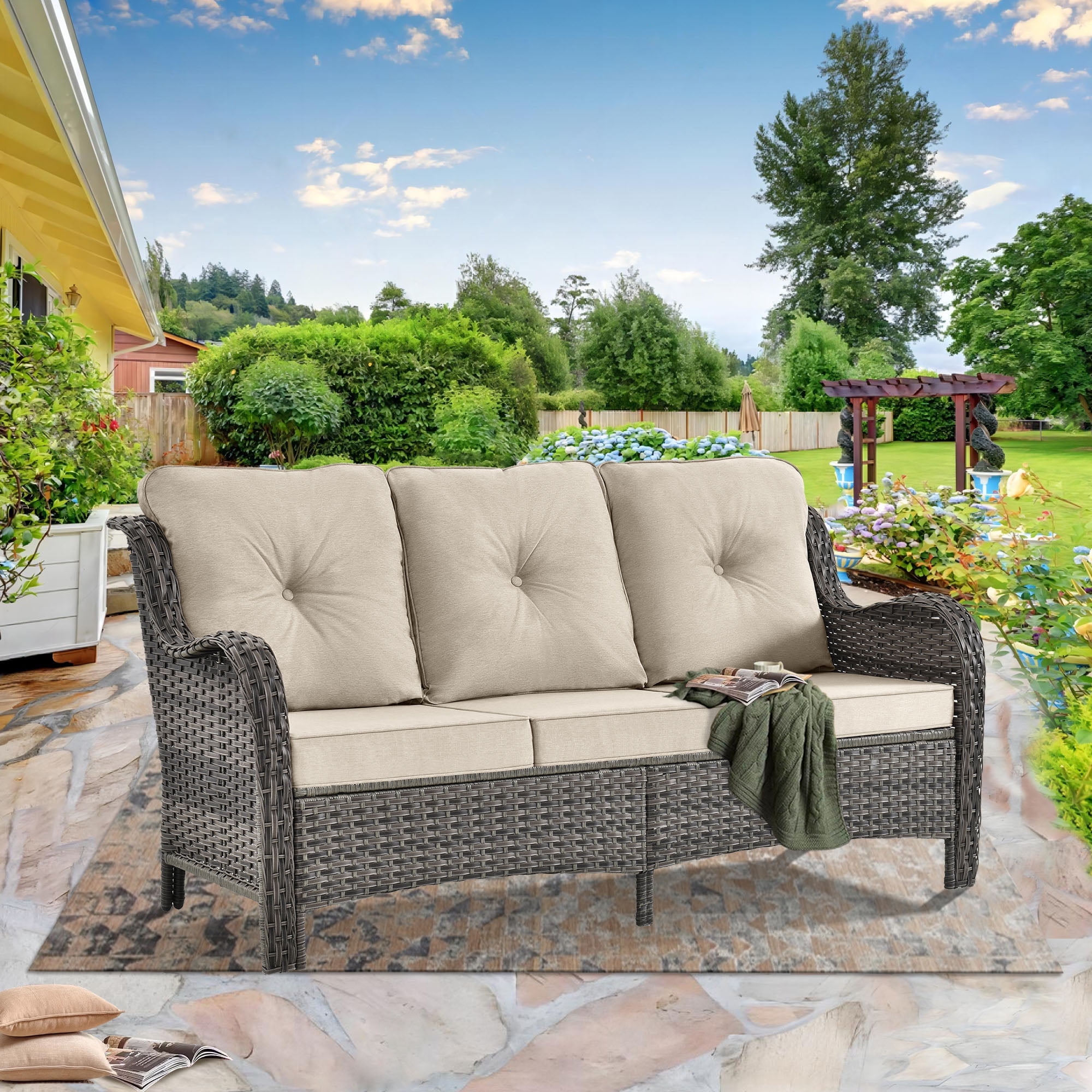 Wicker Outdoor Couch Outdoor Patio Couch, 3 Seater Couch Curved Outdoor ...