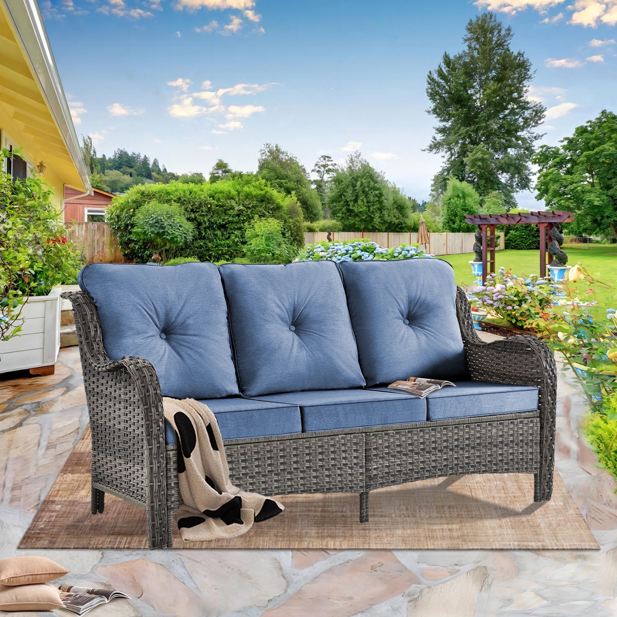 Wicker Outdoor Couch Outdoor Patio Couch, 3 Seater Couch Curved Outdoor ...