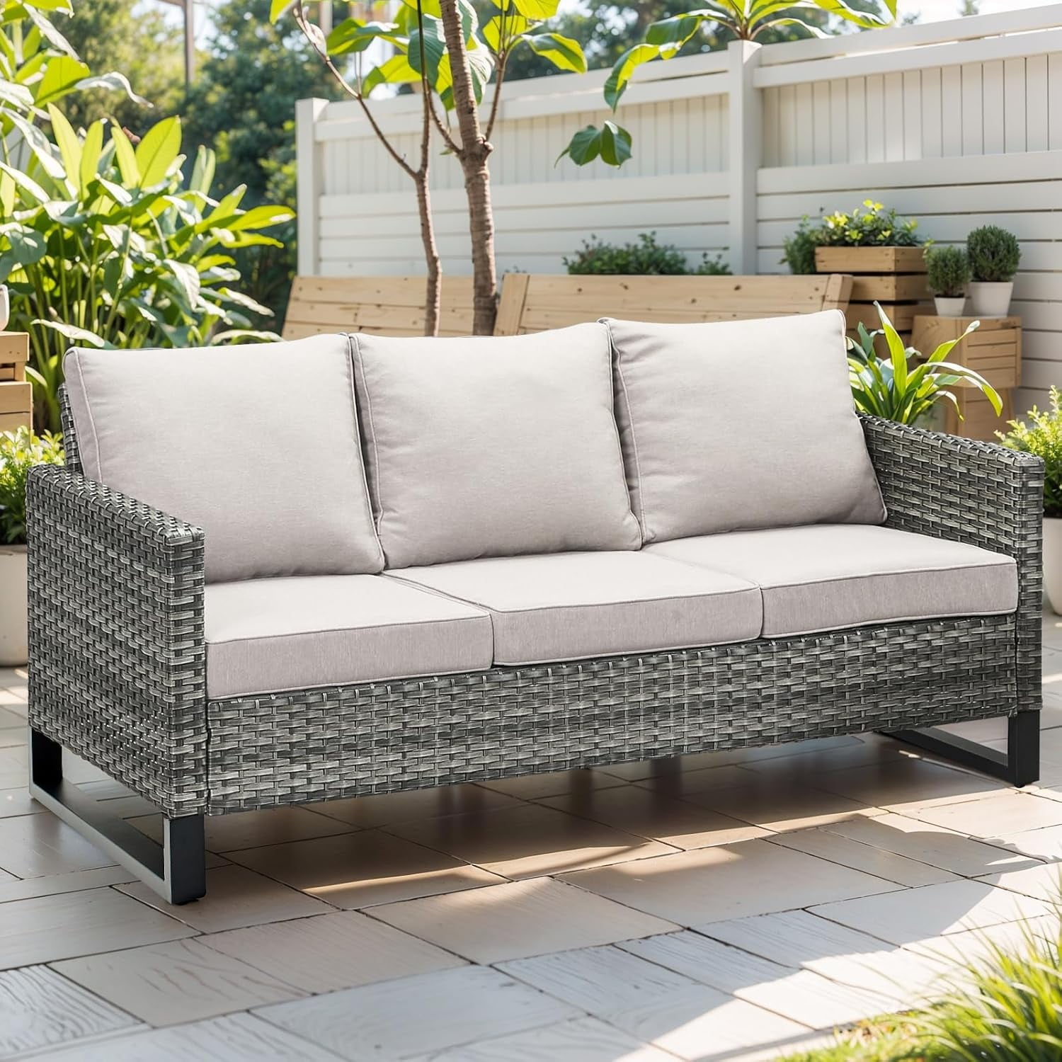 Wicker Outdoor Couch Patio Sofa - 3 Seater Rattan Outdoor Patio Couch ...