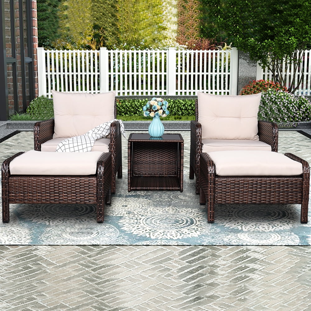 Wicker Outdoor Conversation Couch Set, 5 Pieces Patio PE Rattan All ...