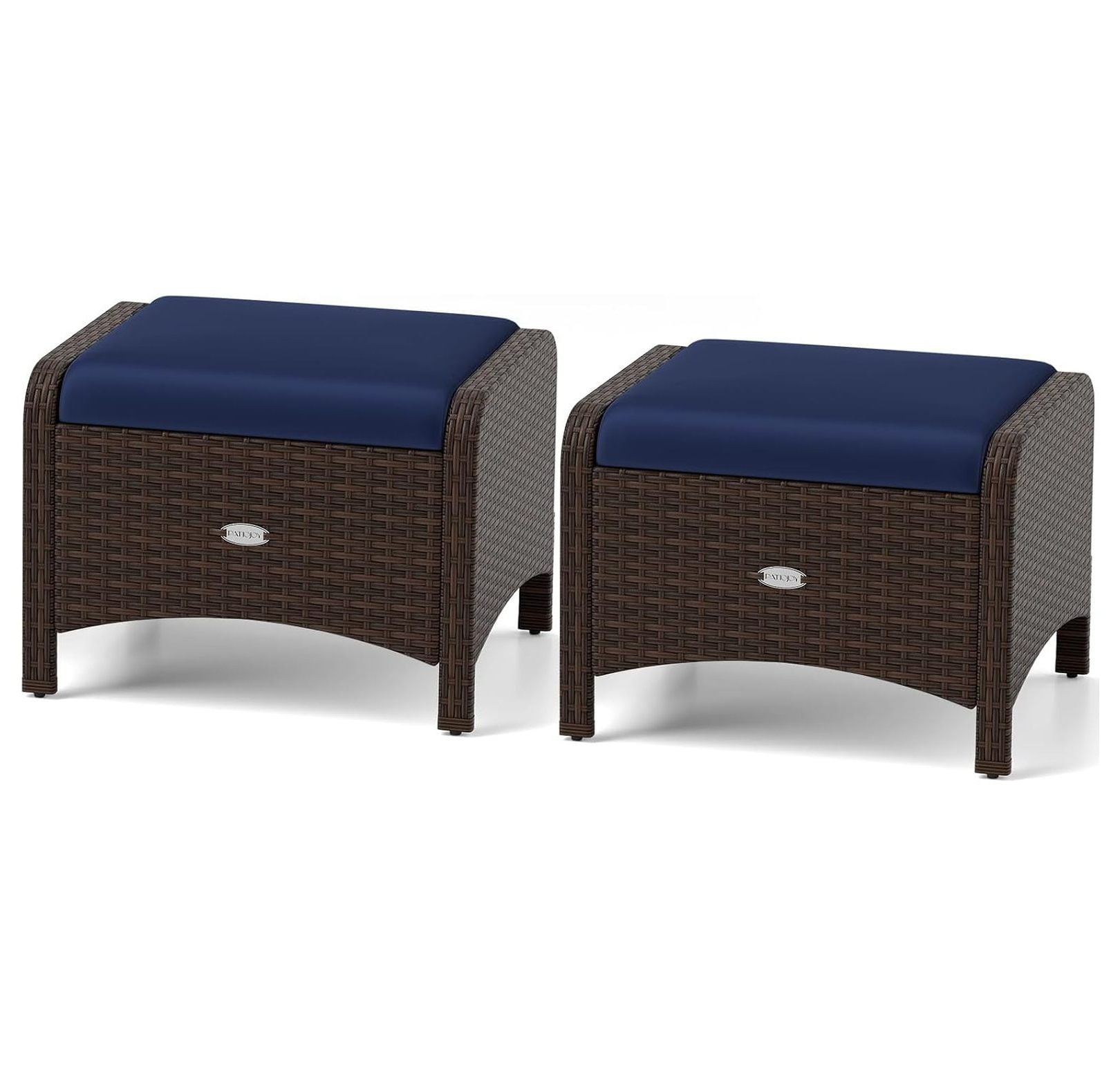 Wicker Outdoor Ottomans for Patio - Set of 2 Rattan Footstools w ...