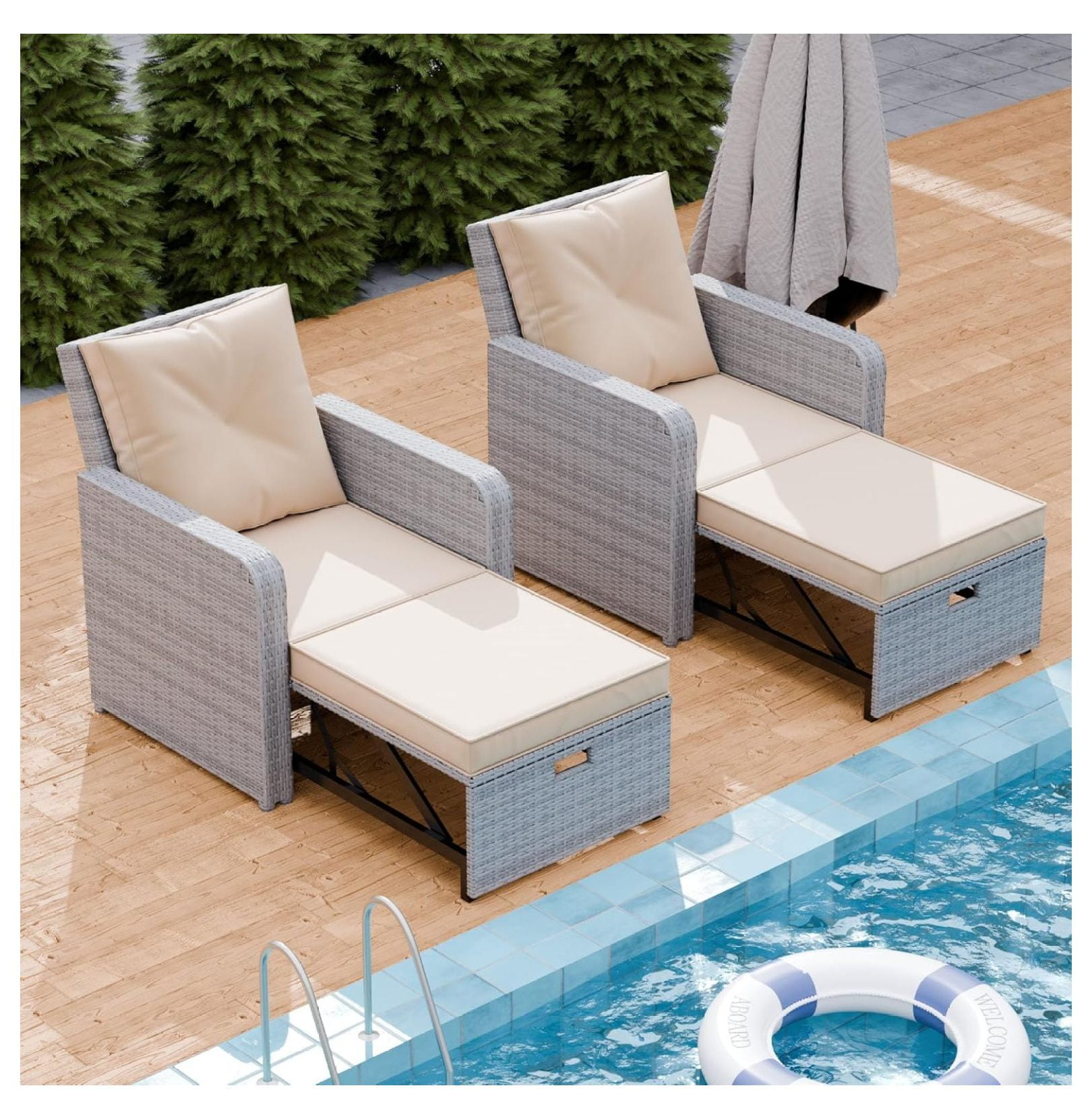Wicker Outdoor Patio Sofa Chair with Cushion Grey Rattan Convertible ...