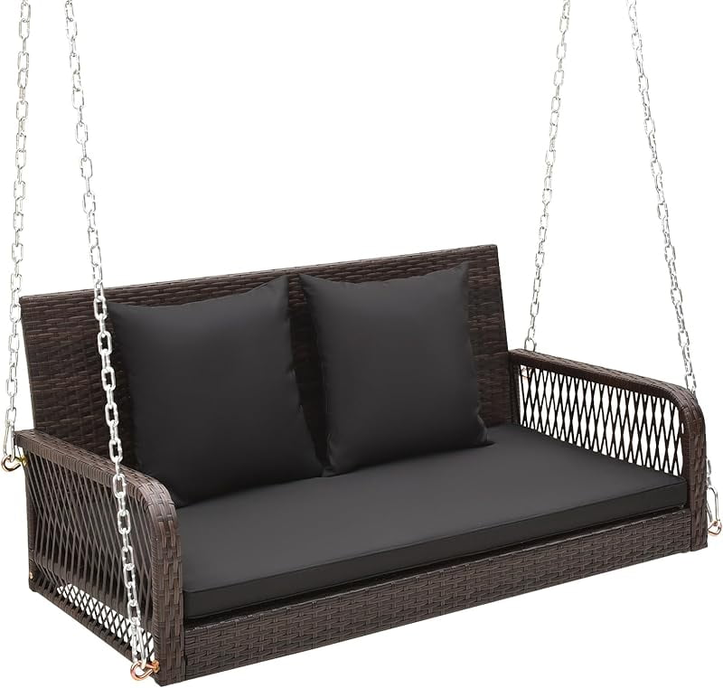 Wicker Outdoor Porch Swing, 800 LBS Capacity Outdoor Swing Bench with ...
