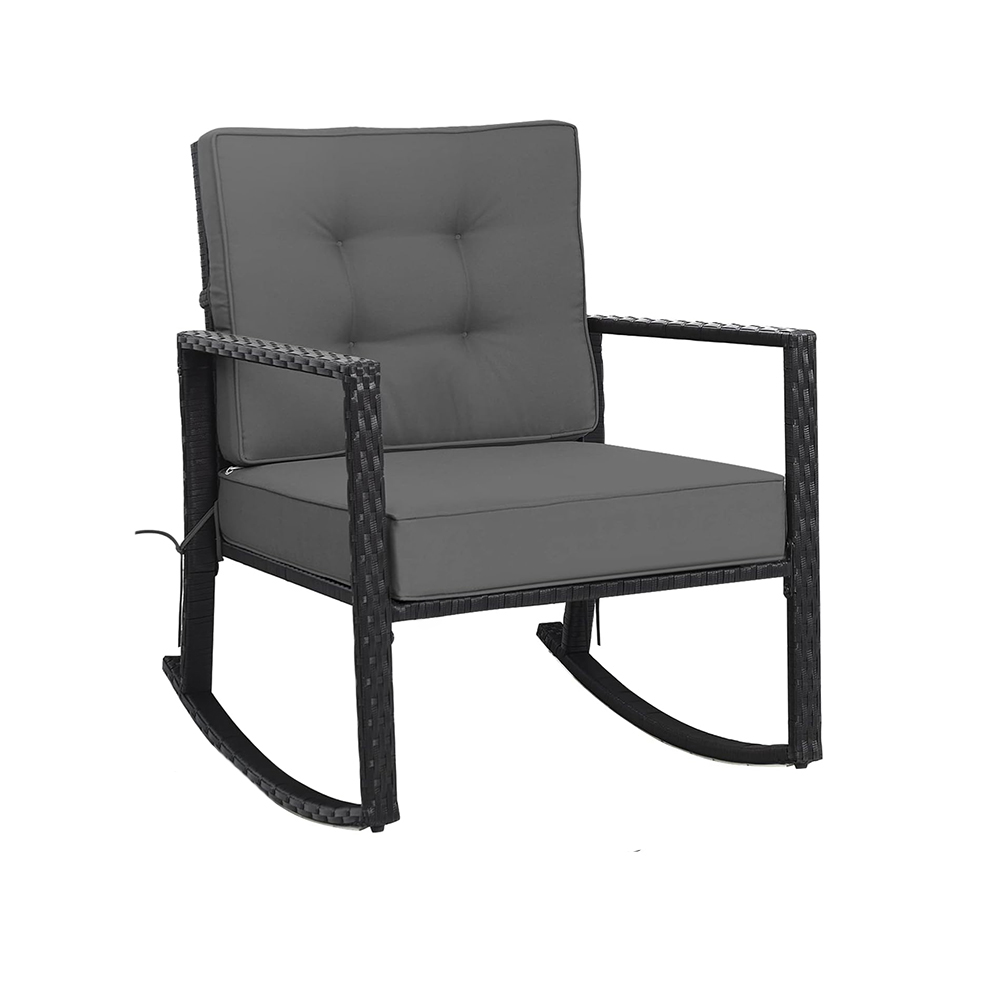 Wicker Outdoor Rocking Chair, Rattan Rocker Patio Chair with Steel ...