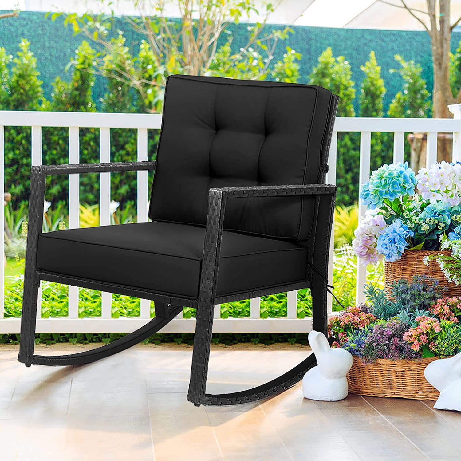 Wicker Outdoor Rocking Chair - All Weather Rattan Rocker Patio Chair w ...