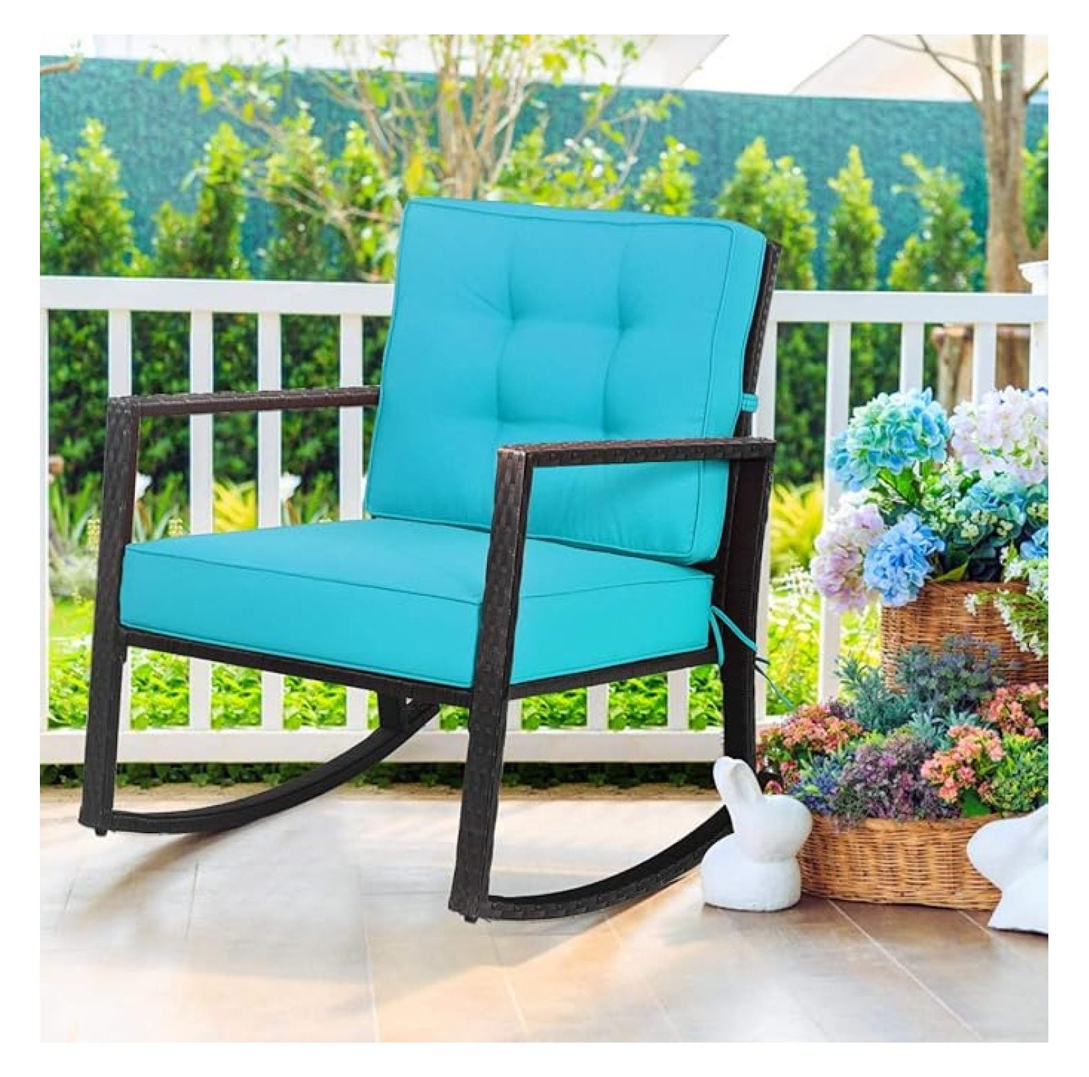 Wicker Outdoor Rocking Chair - All Weather Rattan Rocker Patio Chair w ...