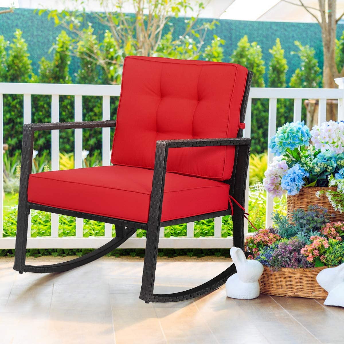 Wicker Outdoor Rocking Chair - All Weather Rattan Rocker Patio Chair w ...