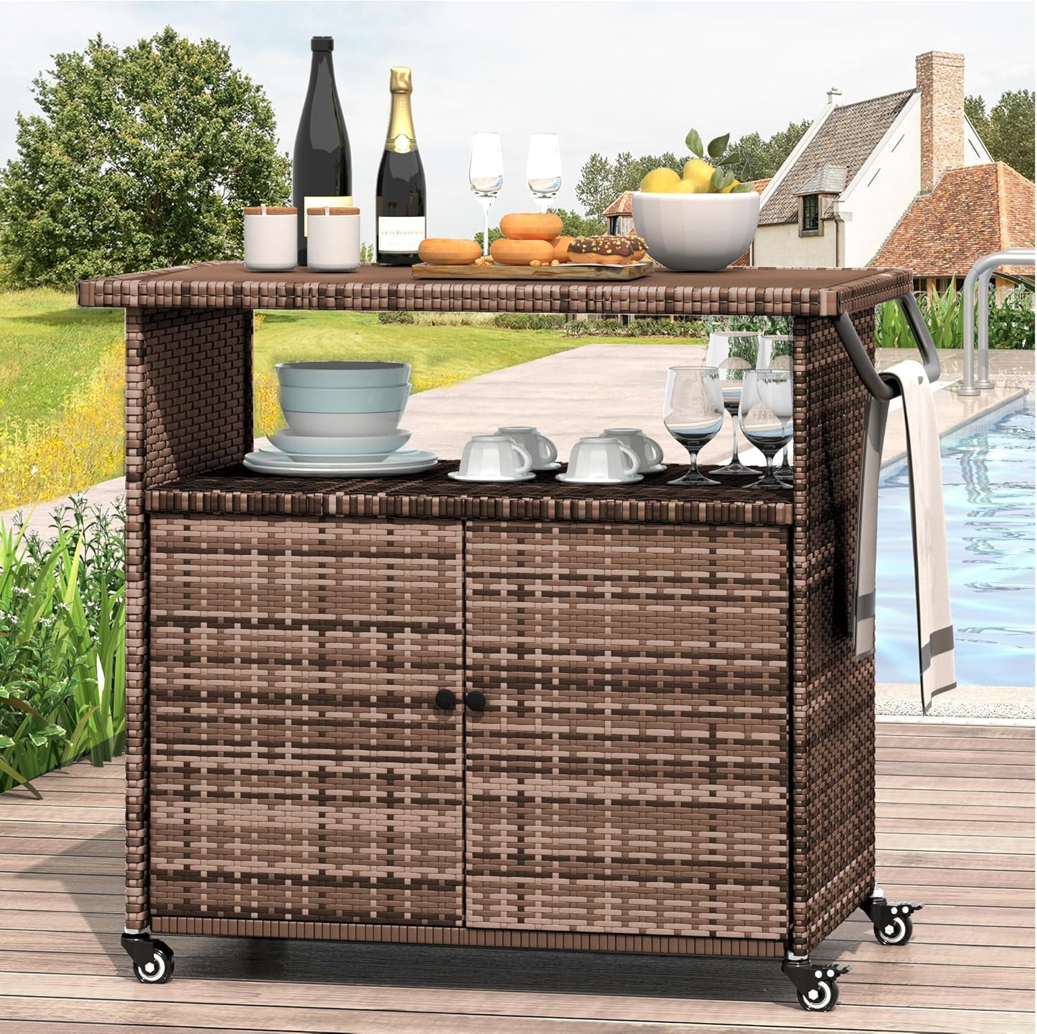 wicker outdoor storage cabinet with wheels, patio grill tables for ...