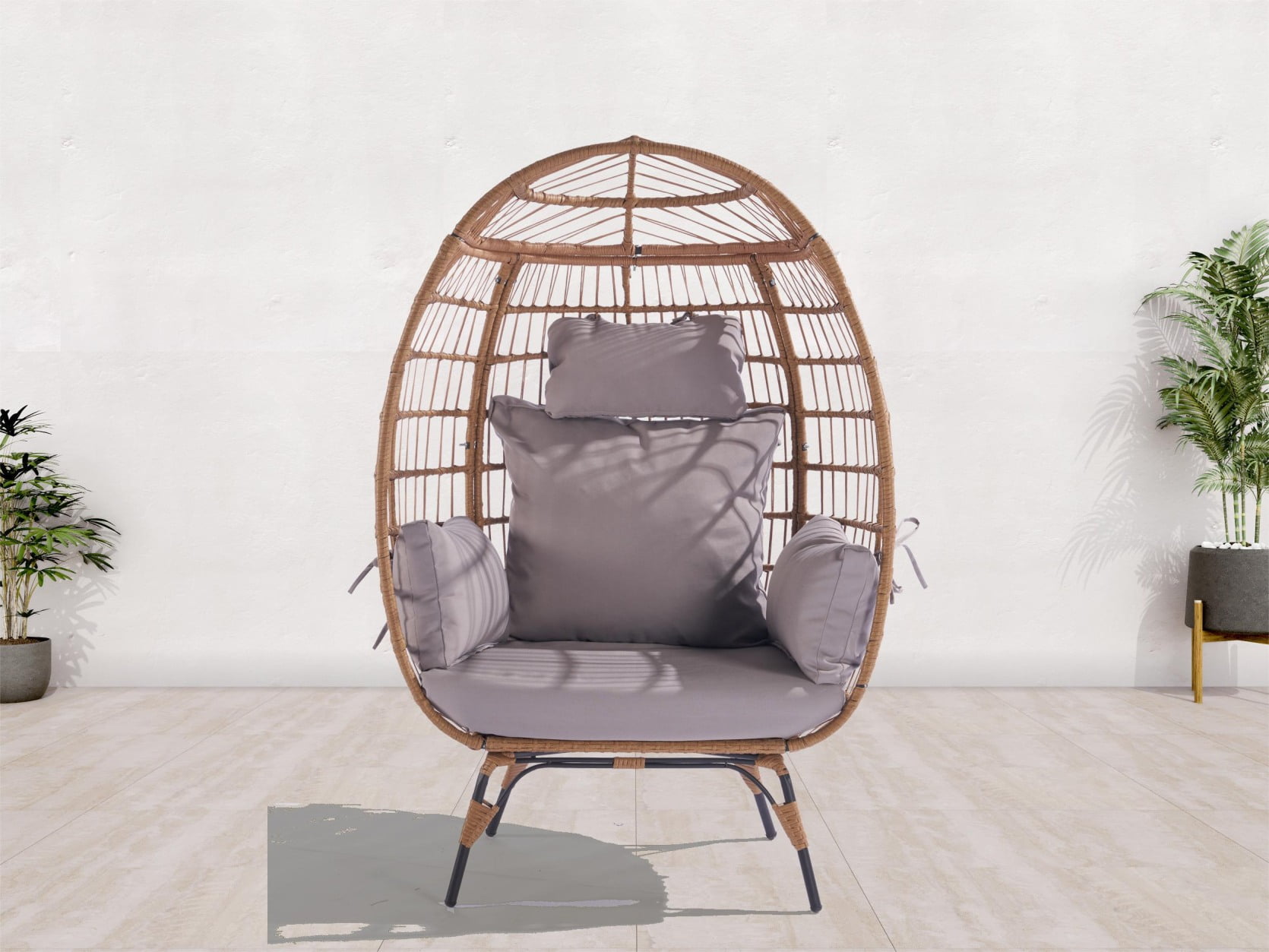 Wicker Oversized Lounger with Stand Headrest and Rattan Frame, Basket ...