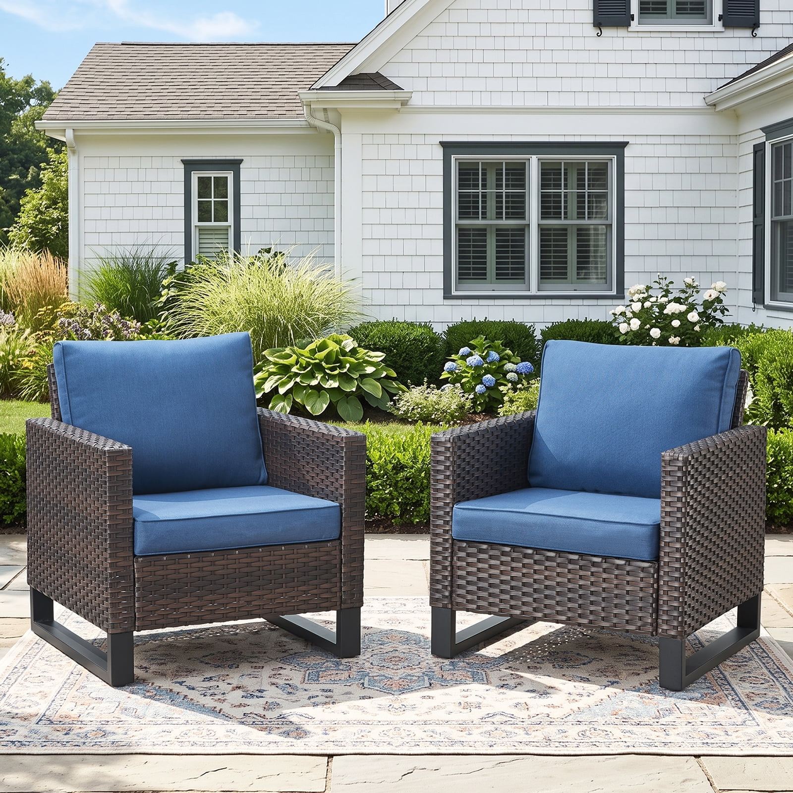 Wicker Patio Chairs Set of 2 High Back Deep Seating Outdoor Armchair ...