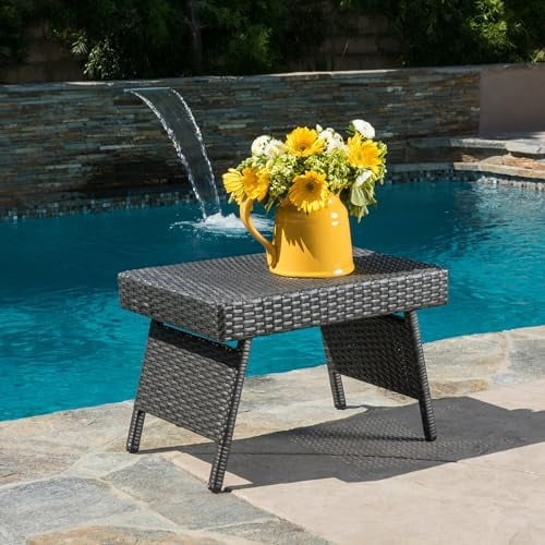 Wicker Patio Coffee Table, Rattan Outdoor Side Table, Compact PE Wicker ...