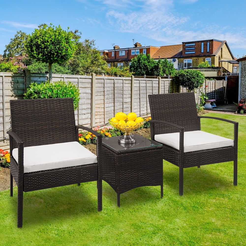 Wicker Patio Sets, 3 Piece Wicker Patio Conversation Set With Glass ...