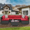 SESSLIFE 7-Piece Outdoor Wicker Patio Sofa Set with Coffee Table, Gray ...