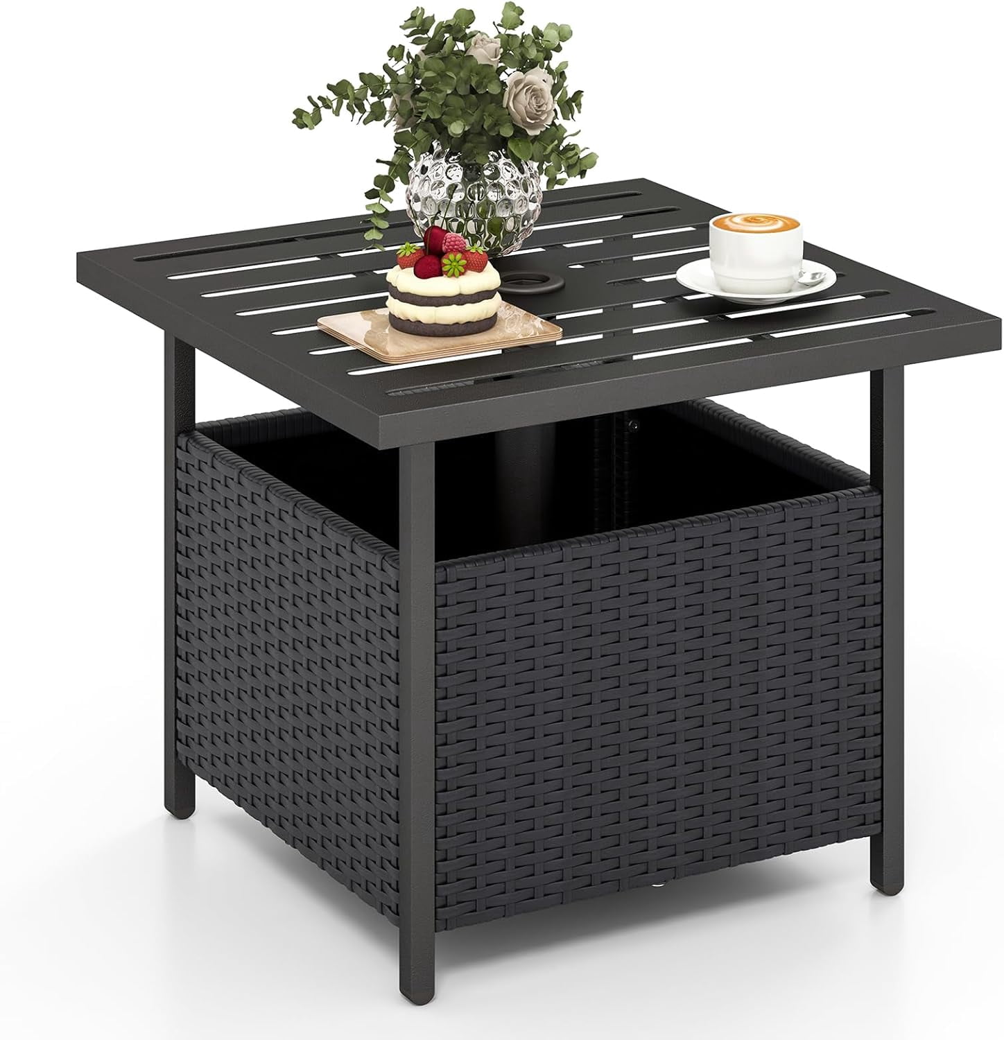 Wicker Patio Umbrella Table with 1.57” Umbrella Hole, Outdoor Rattan ...