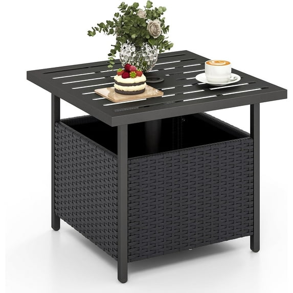 Wicker Patio Umbrella Table with 1.57” Umbrella Hole, Outdoor Rattan ...