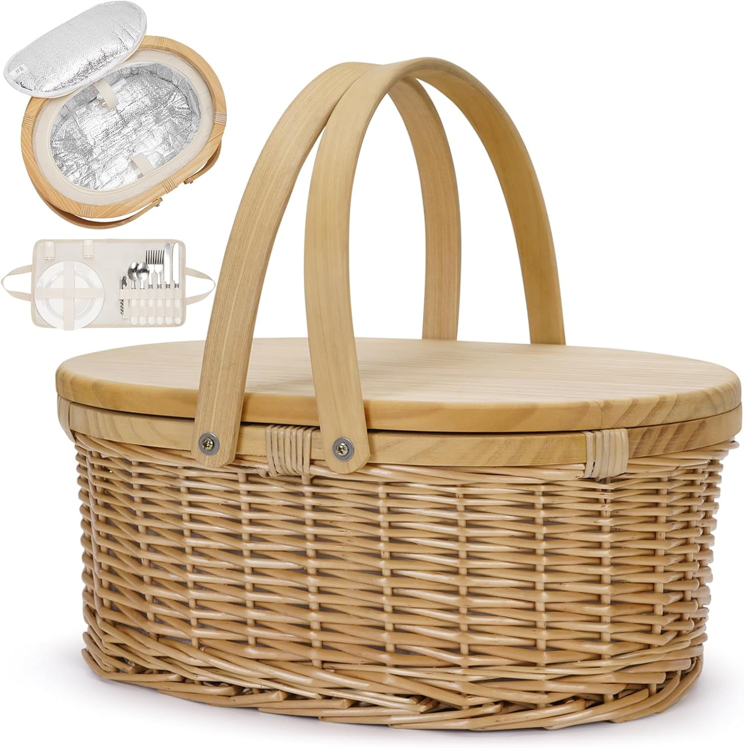 Wicker Picnic Basket for 2 with Table & Swing Handles, Picnic Baskte ...