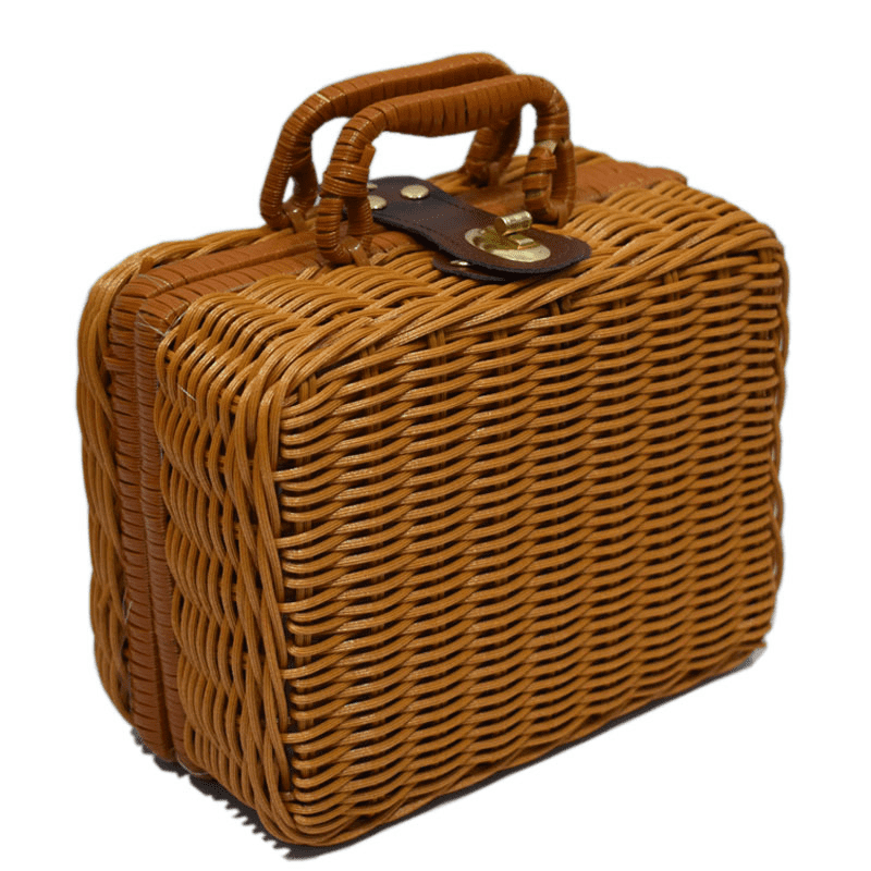 Wicker Picnic Basket, Decorative Prop Suitcase Vintage Storage Hamper ...