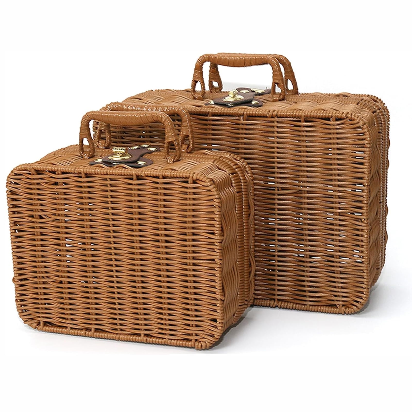 Wicker Picnic Basket, Decorative Prop Suitcase Vintage Storage Hamper ...