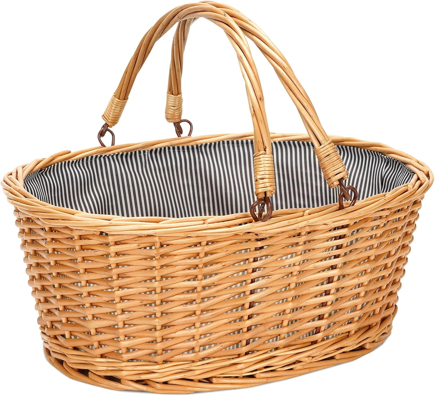 Wicker Picnic Basket with Double Folding Handles, Natural Large Willow ...