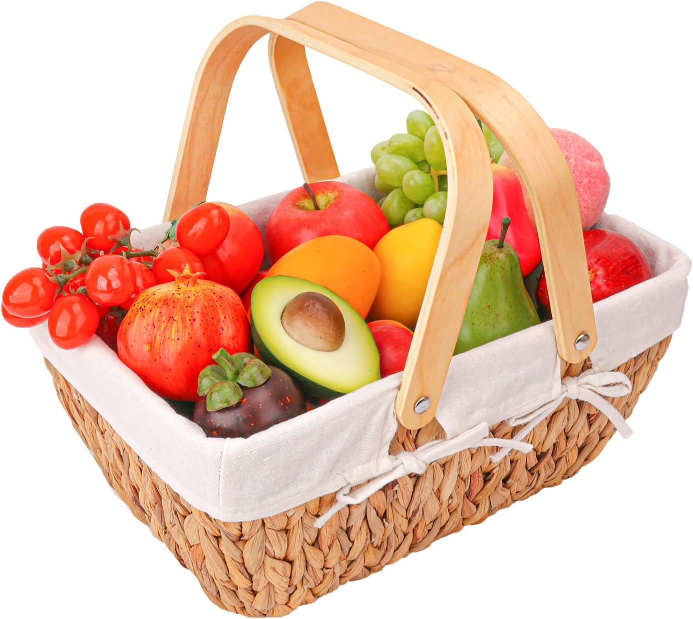 Wicker Picnic Basket with White Liner, Hand-Woven Water Hyacinth ...