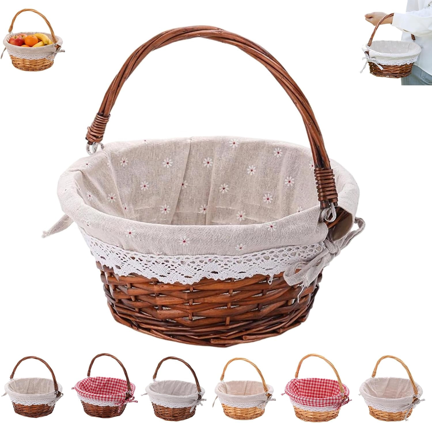 Wicker Picnic Basket with Handles,Small Fruit Baskets with Removable ...