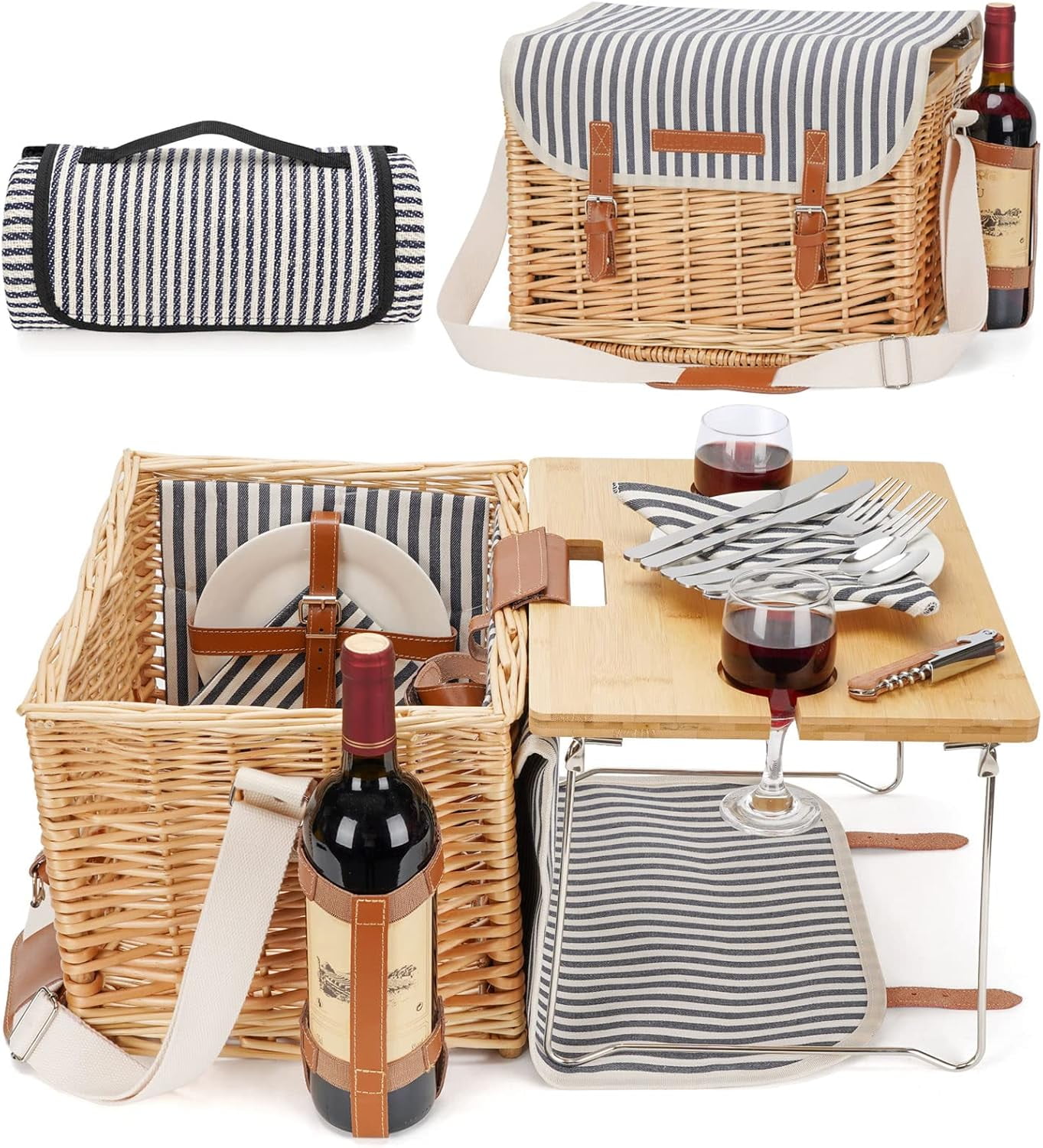 Wicker Picnic Basket, Picnic Set for 2-4 People, Wicker Basket Serving ...