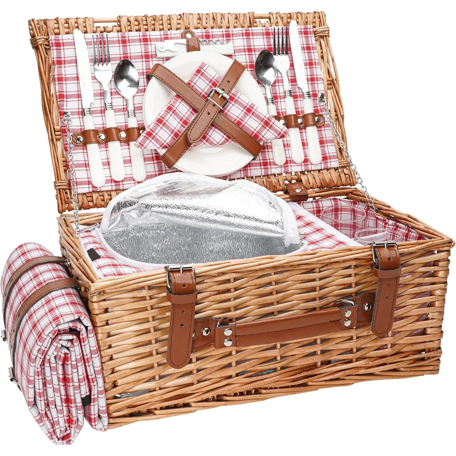 Wicker Picnic Basket Set for 2 Persons with Waterproof Picnic Blanket ...