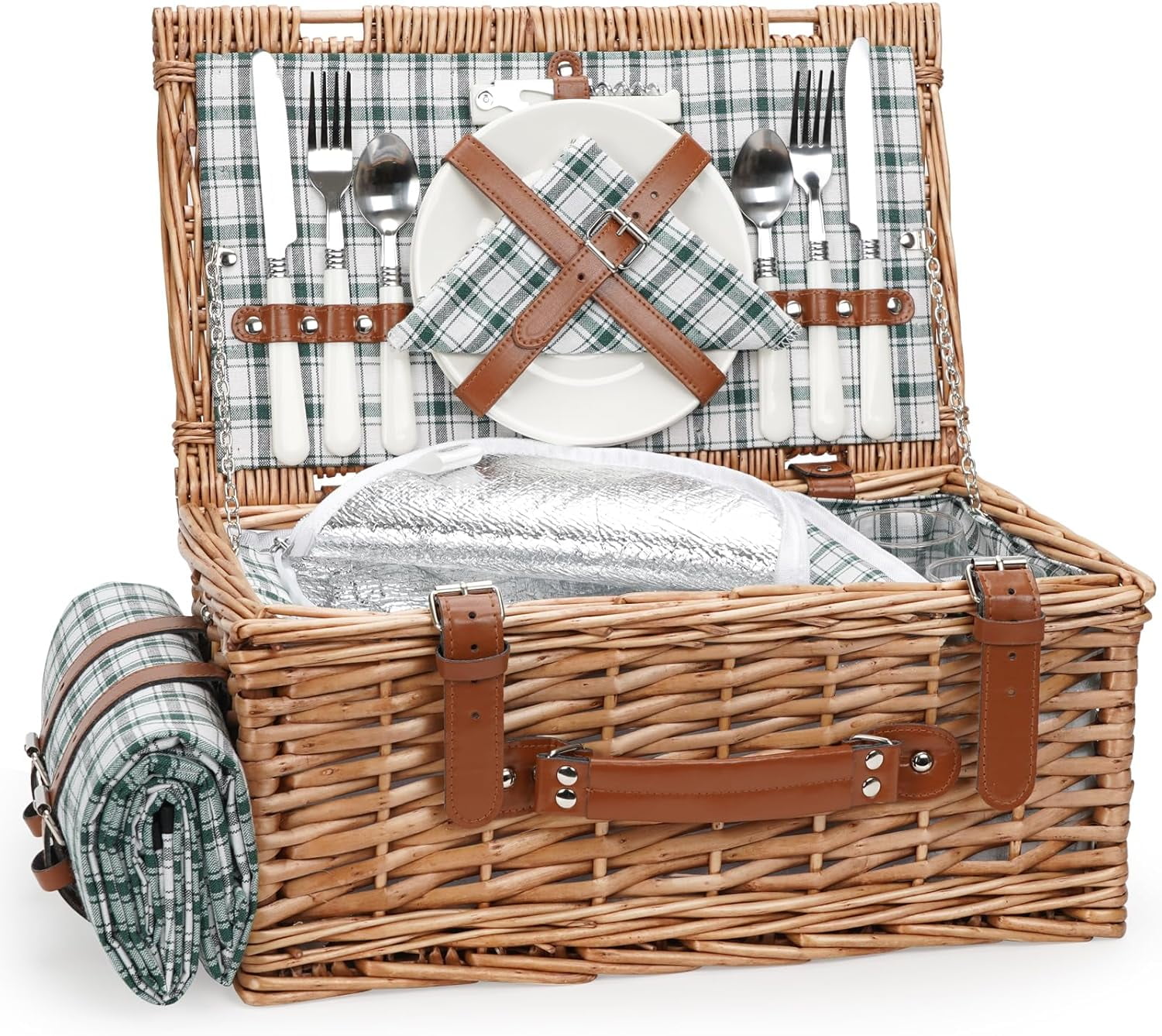 Wicker Picnic Basket Set for 2 Persons with Waterproof Picnic Blanket ...