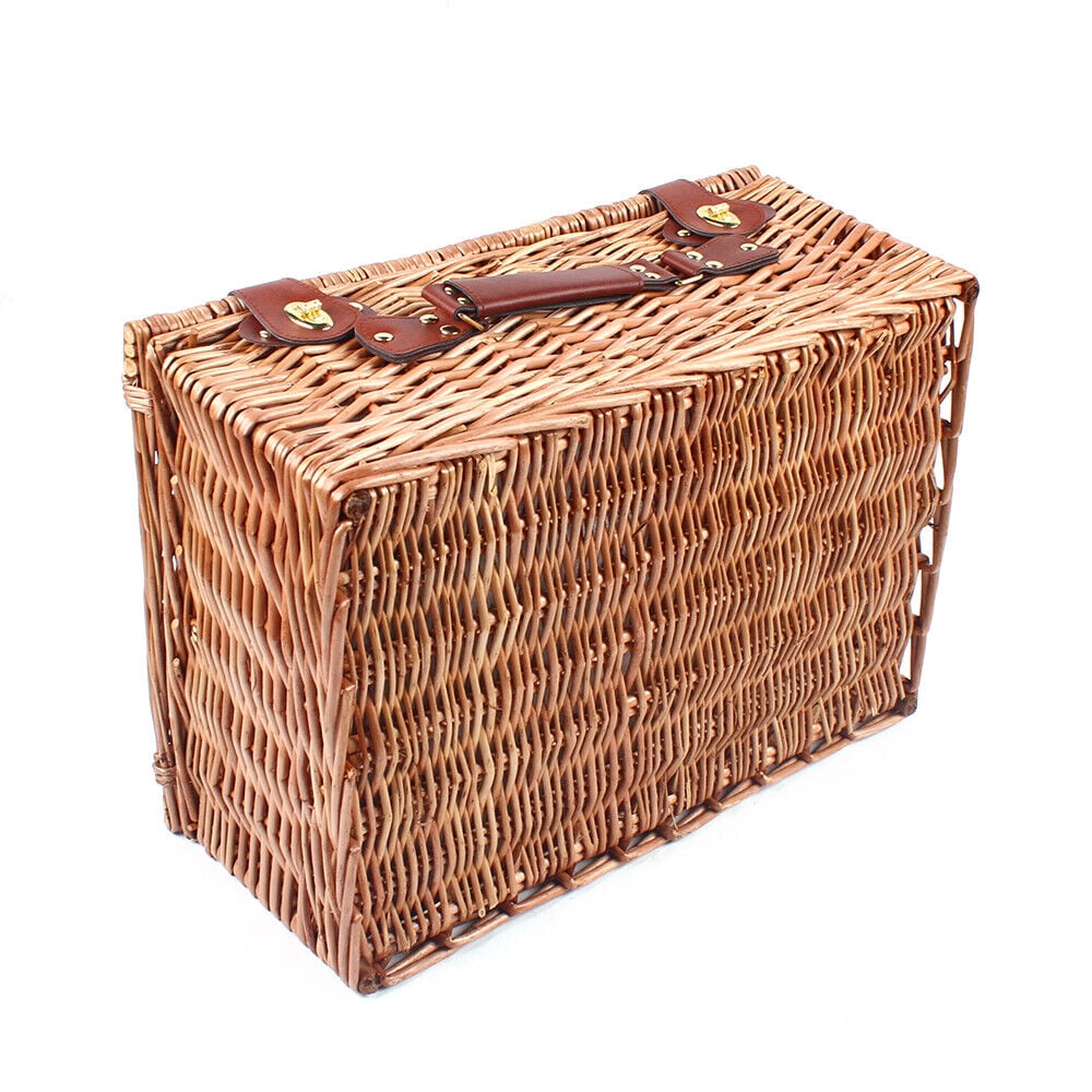 Wicker Picnic Basket Set with Insulated Cooler Compartment and 18 Pcs ...