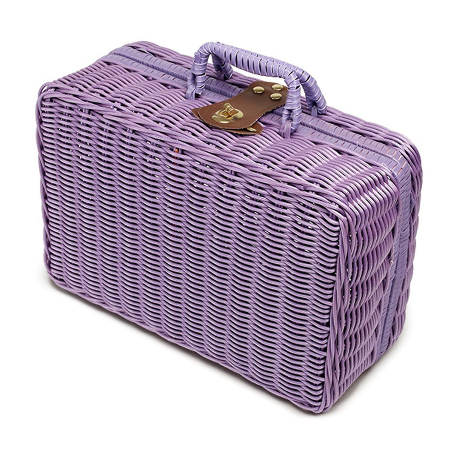 Wicker Picnic Basket, Vintage Small Rattan Suitcase Basket with Handle ...