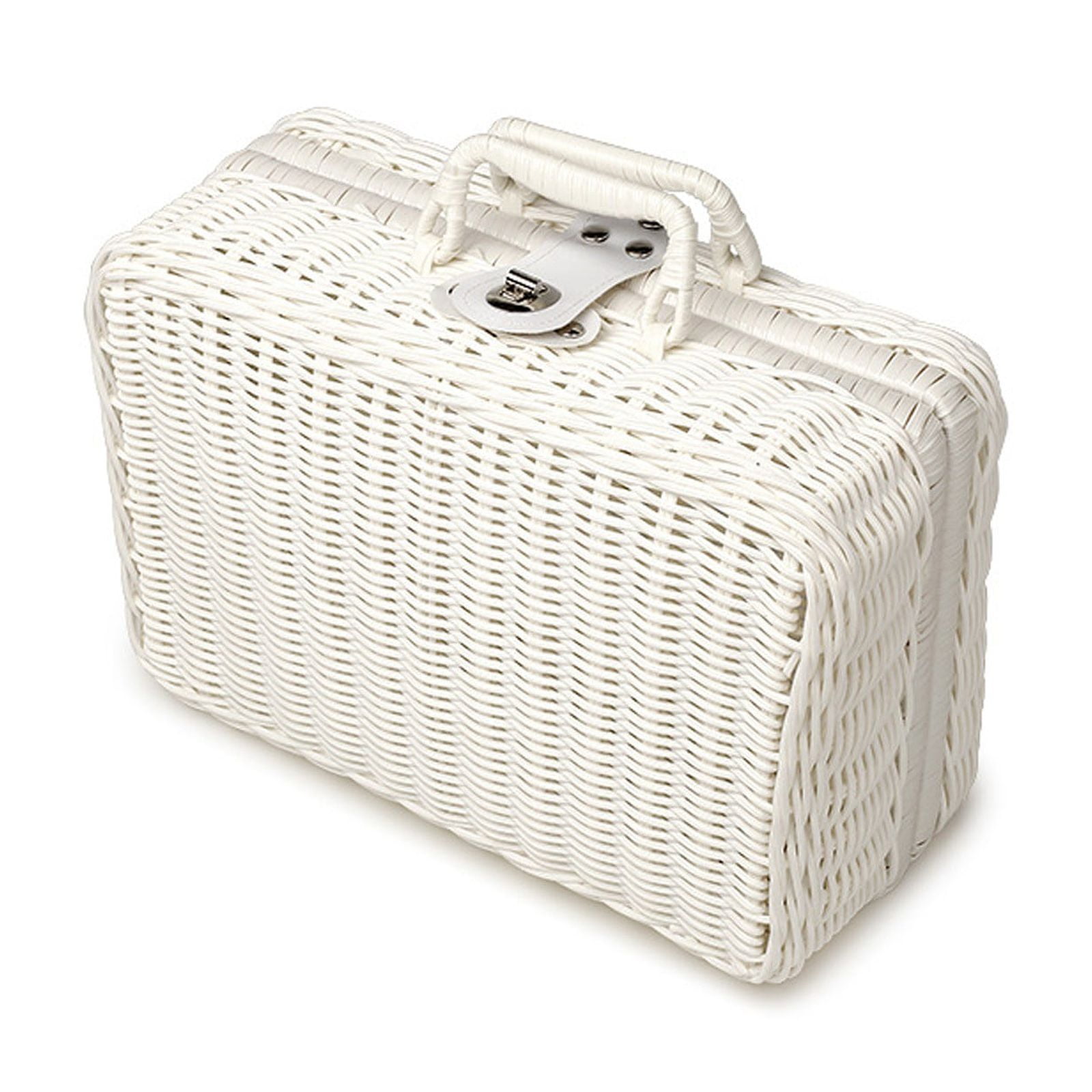 Wicker Picnic Basket, Vintage Small Rattan Suitcase Basket with Handle ...