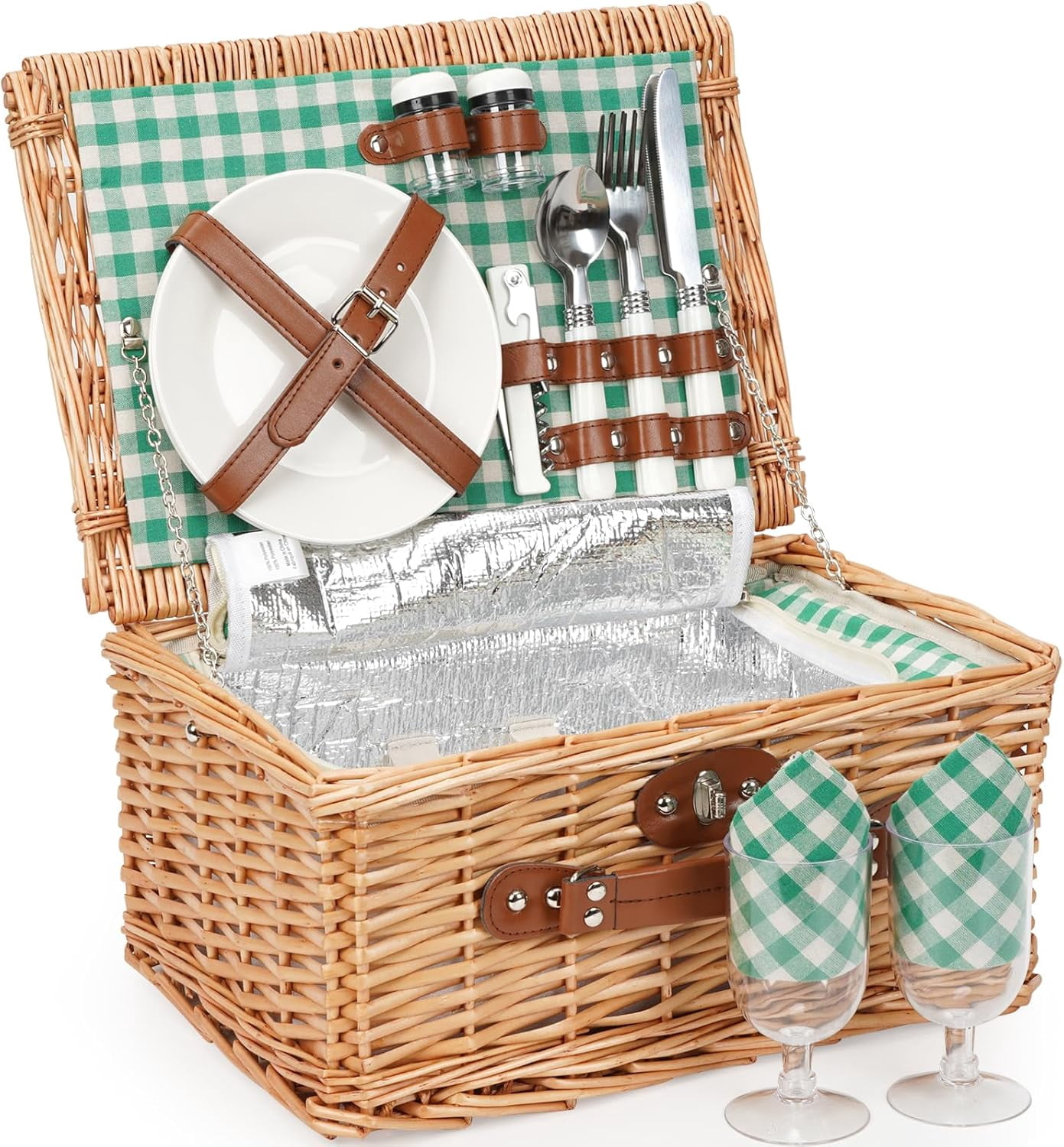 Wicker Picnic Basket for 2, Handmade Willow Hamper Basket Sets 2 Person ...