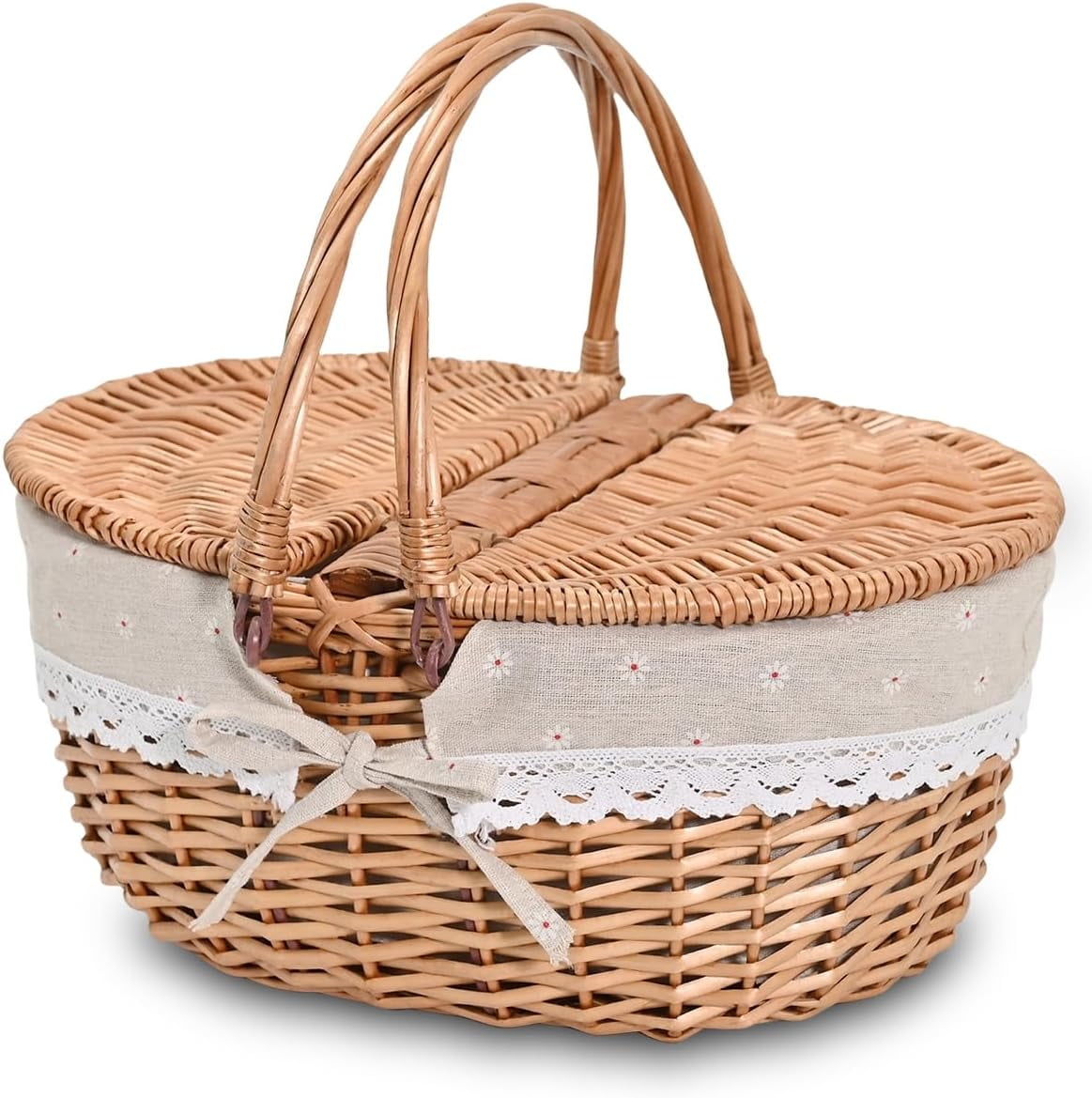 Wicker Picnic Basket with Removable Liner Empty Picnic Baskets with Lid ...