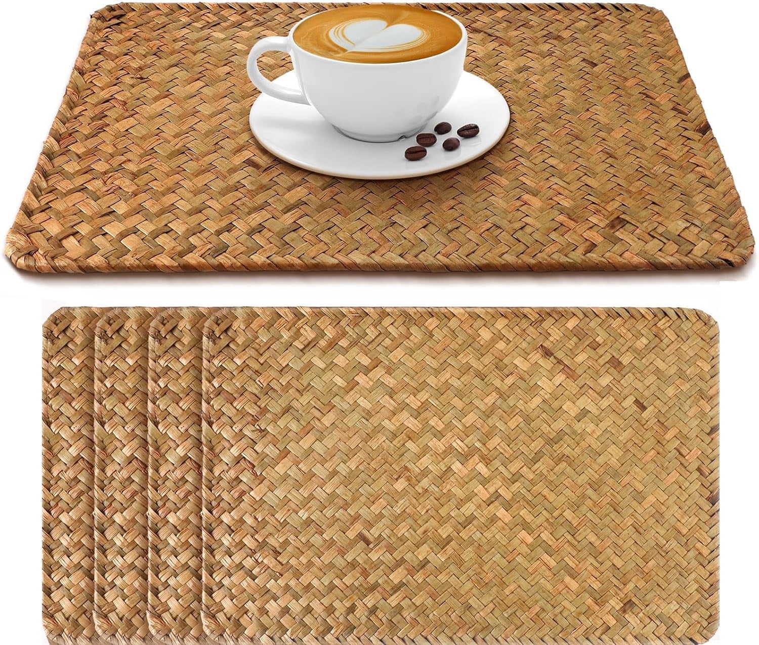 Wicker Placemats set of 4,17" x 12" Woven Rectangular Platesmat ...
