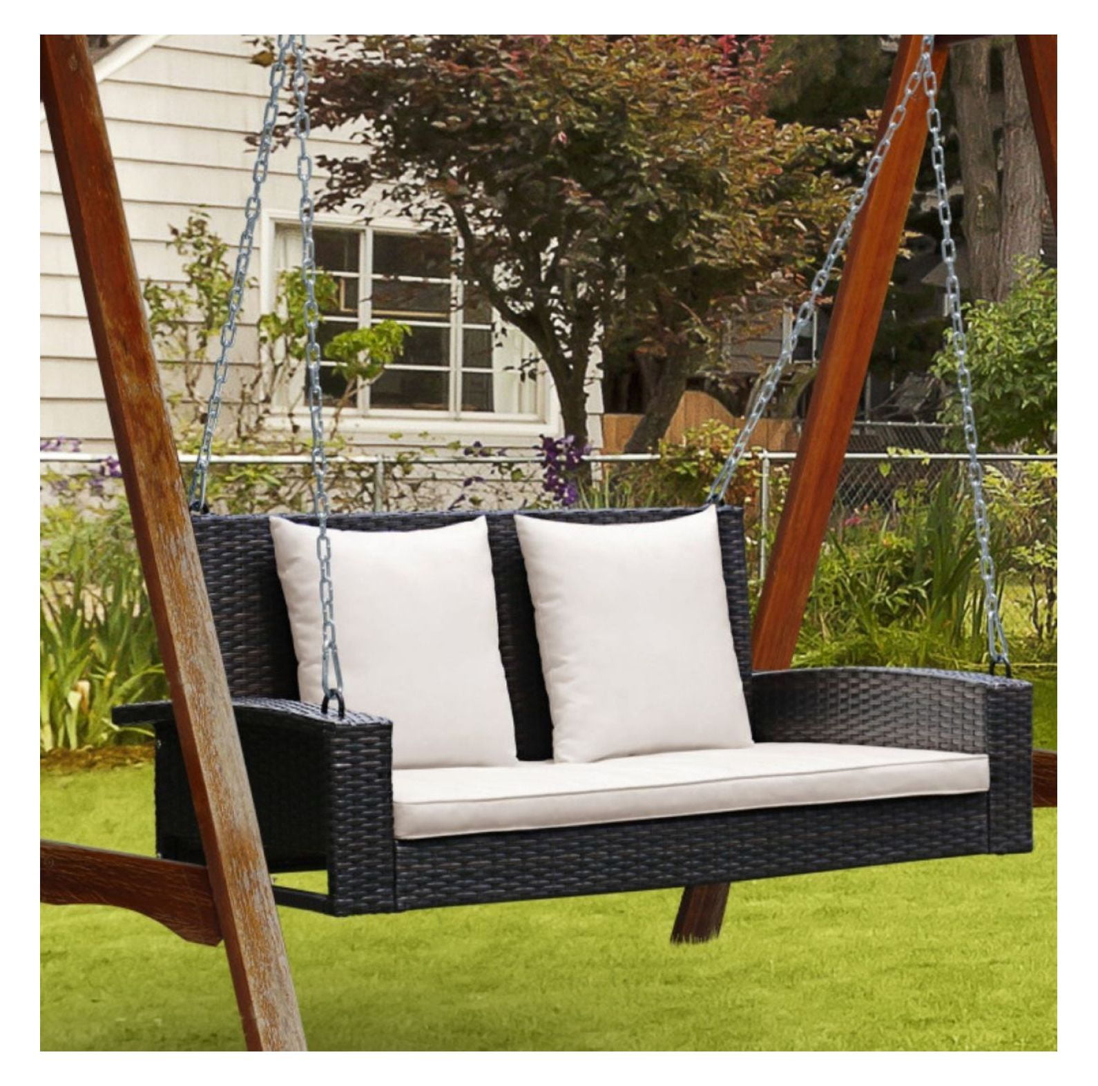 Wicker Porch Swing - 2 Person Hanging Swing Chair with Cushions ...